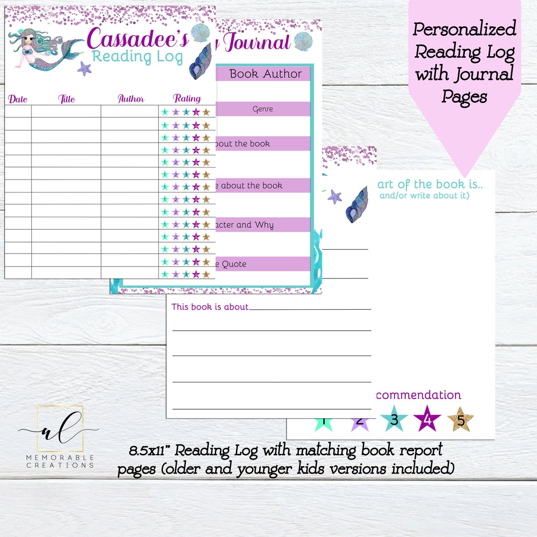Personalized Mermaid Reading Log, Mermaid Reading Journal, Reading Log ...