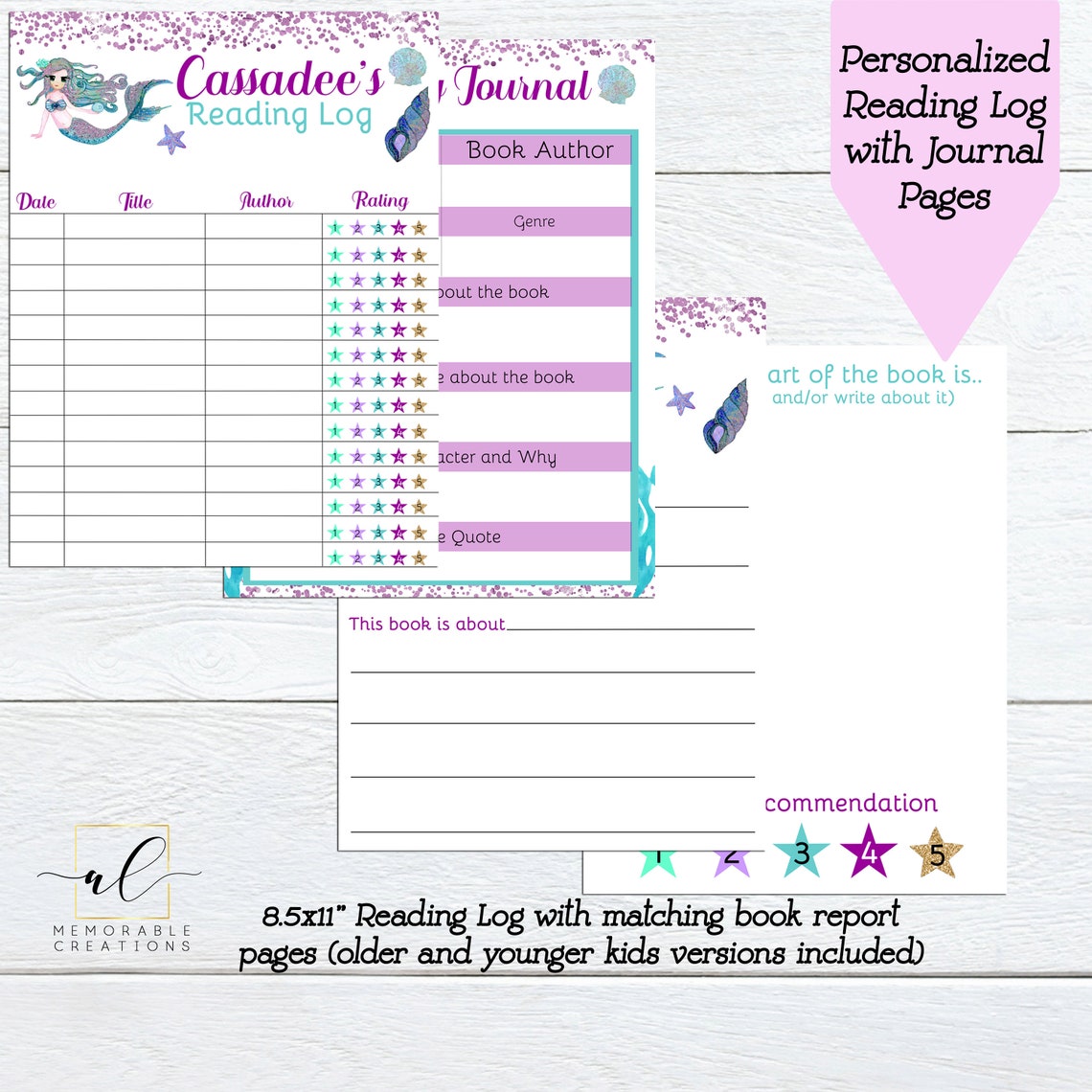 Personalized Mermaid Reading Log Mermaid Reading Journal - Etsy