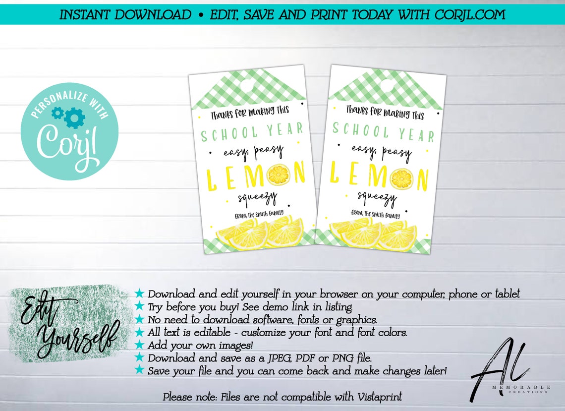 Lemon Teacher Appreciation Printable Gift Tag Editable Lemon - Etsy