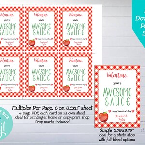 Applesauce Valentine Printable Cards, Editable Applesauce Valentine ...