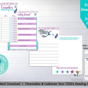 Editable Mermaid Reading Log, Edit Yourself Mermaid Reading Journal ...