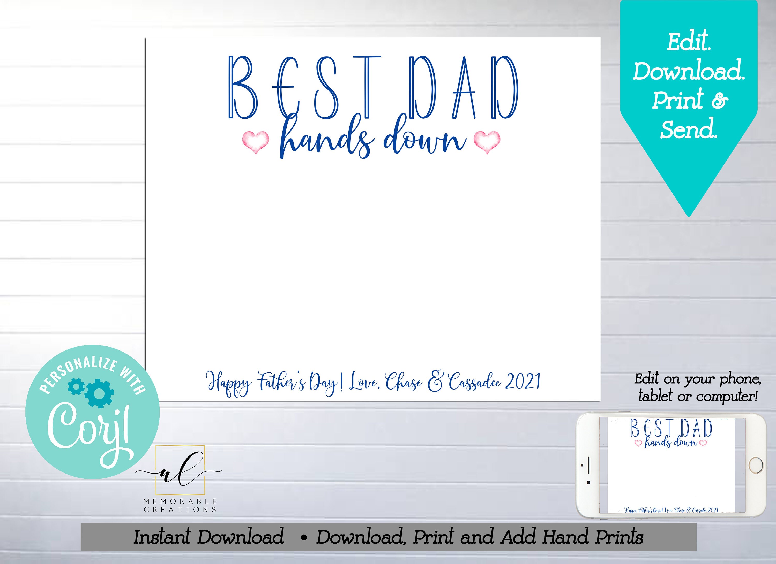 Best Dad Hands Down Editable Sign Edit Yourself Hand Print - Etsy