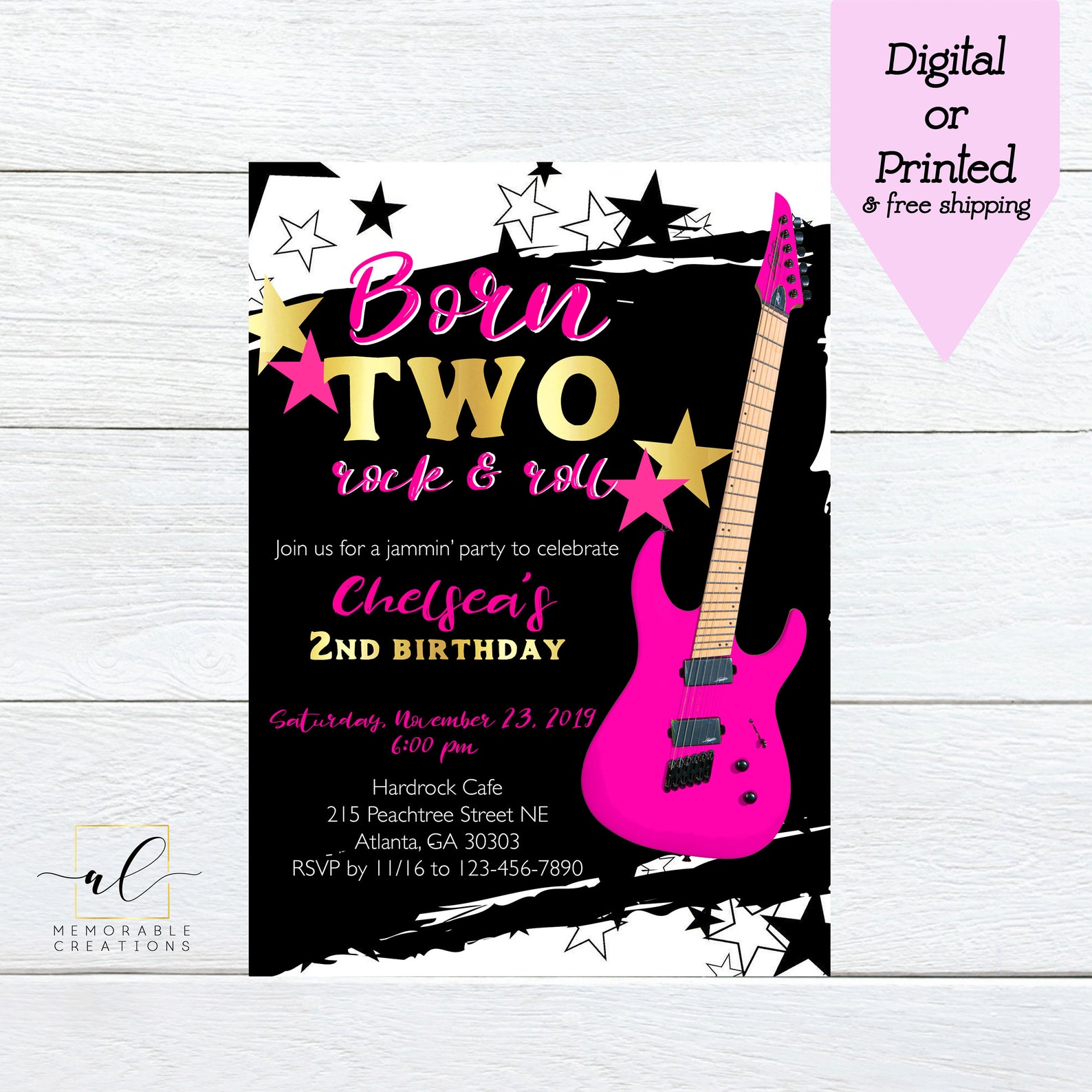Born Two Rock and Roll Birthday Invitation, Rock and Roll Invite, Girl ...