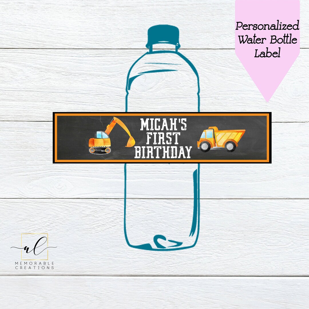 Construction Water Bottle Labels, Construction Theme Birthday Party ...