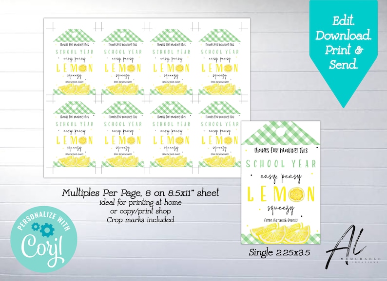 Lemon Teacher Appreciation Printable Gift Tag, Editable Lemon End of ...