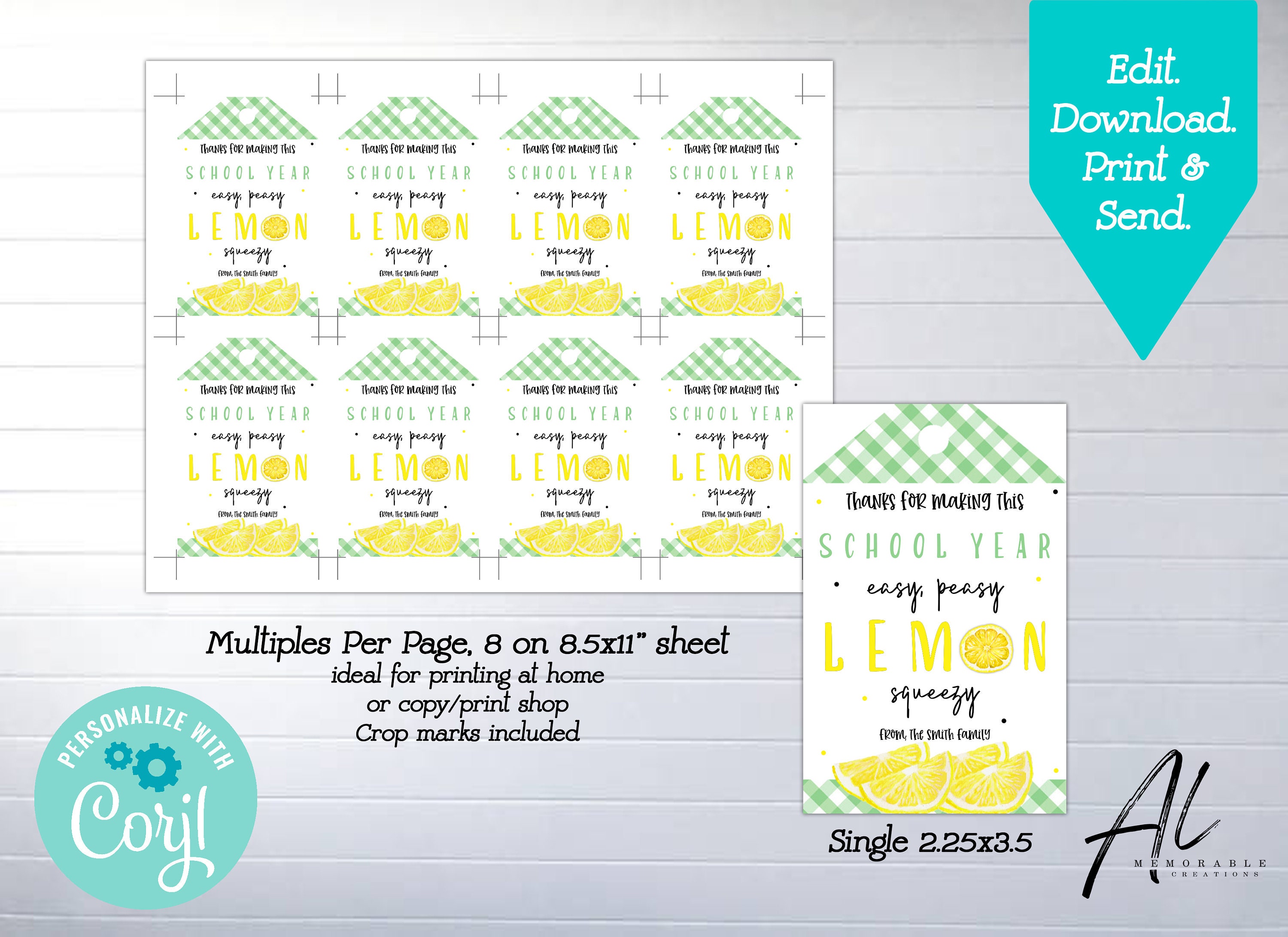 Lemon Teacher Appreciation Printable Gift Tag Editable Lemon - Etsy