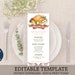 Thanksgiving Printable Menu Edit Yourself Turkey Dinner - Etsy