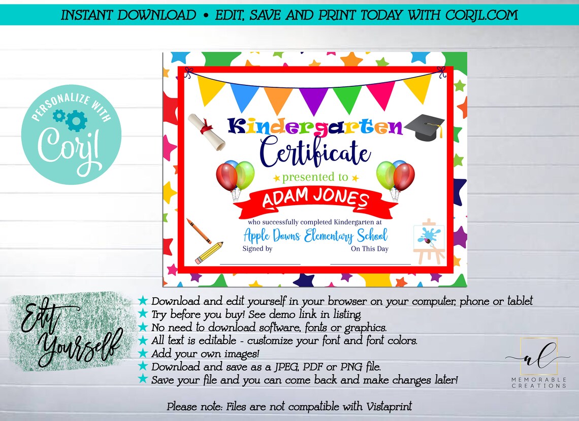Kindergarten Graduation Certificate Editable, Edit Yourself ...