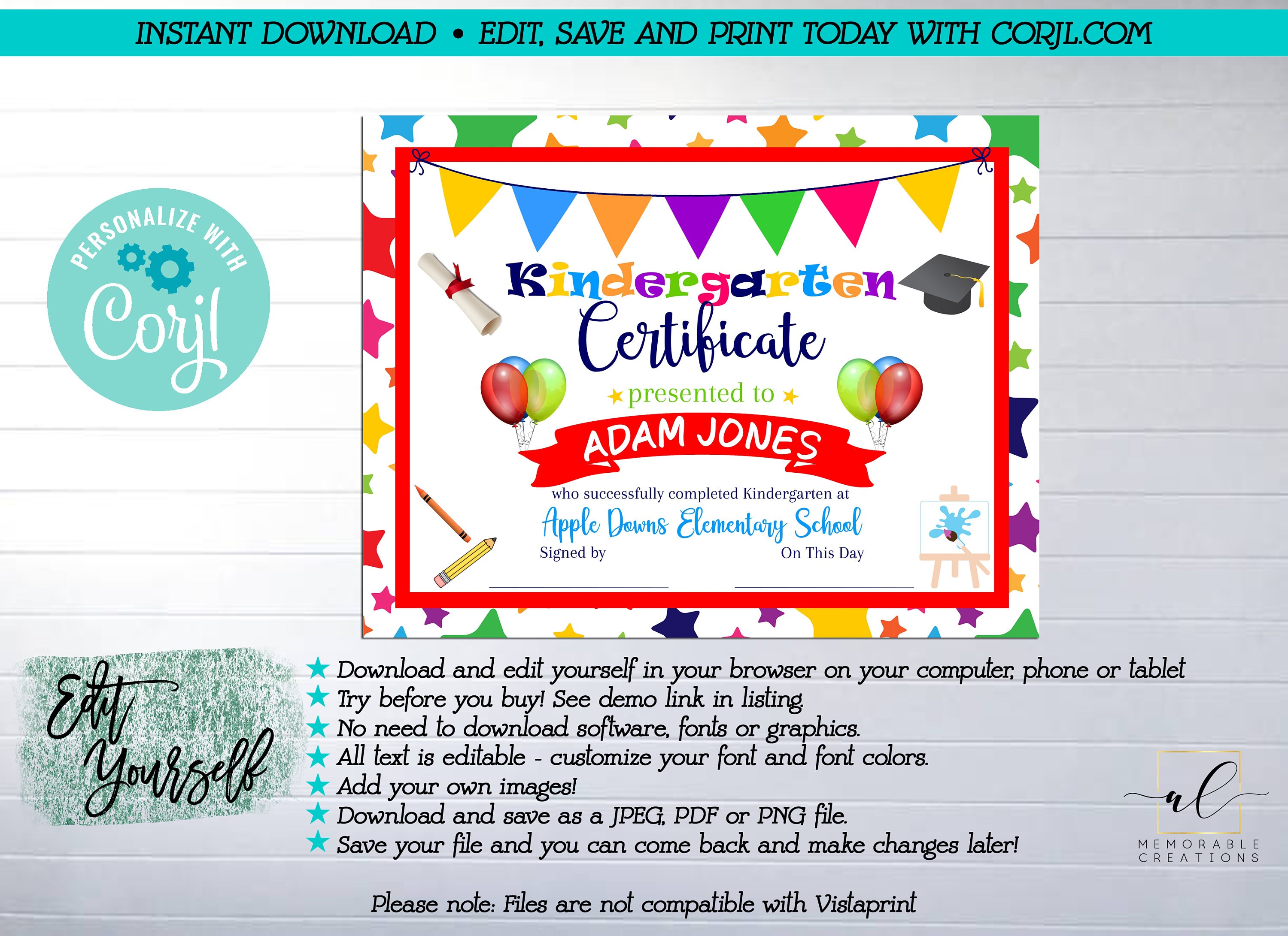 Kindergarten Graduation Certificate Editable Edit Yourself - Etsy