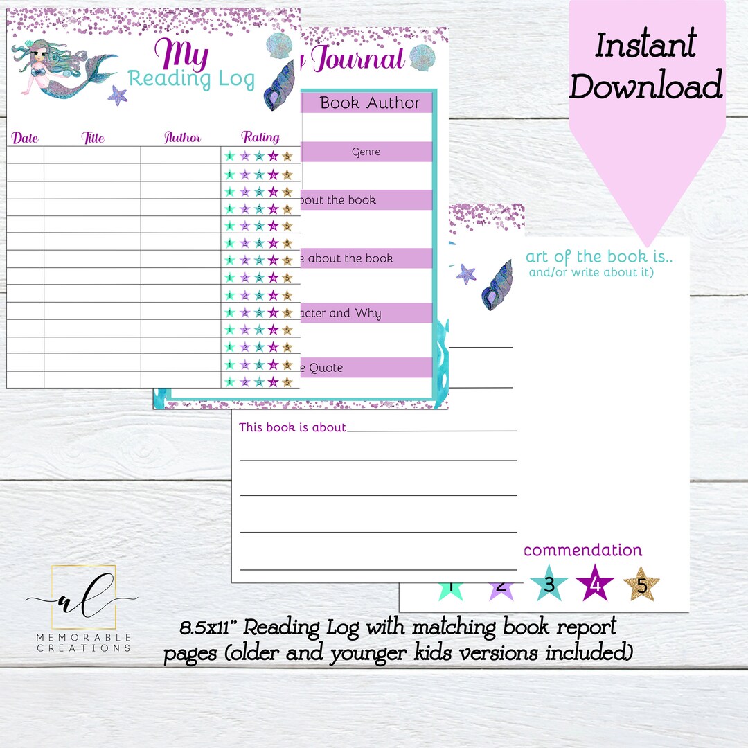 Mermaid Reading Log, Mermaid Reading Journal Bundle, Reading Tracker ...