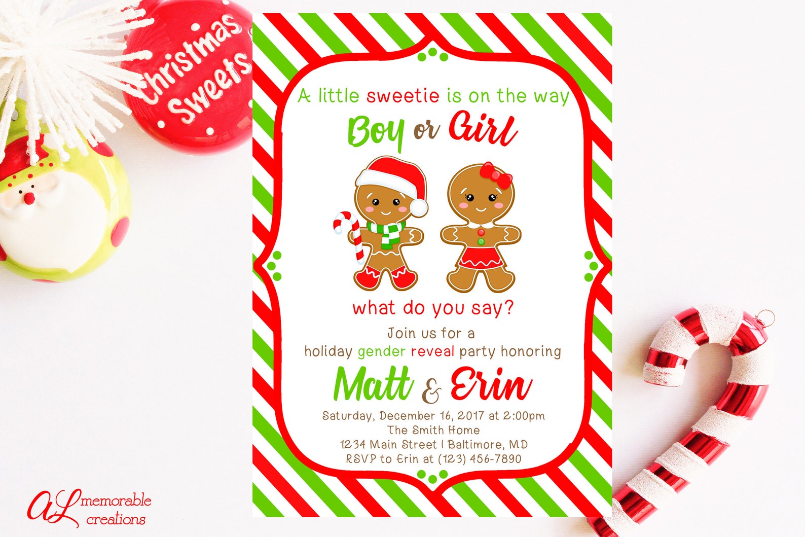 Gingerbread Gender Reveal Invitation, Holiday Gender Reveal Party ...