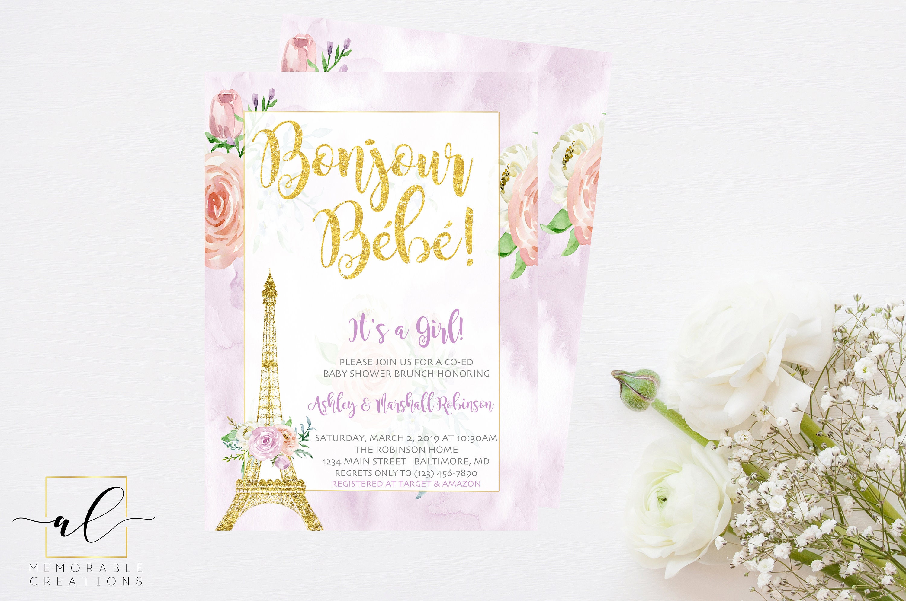 Paris Baby Shower Invitation, French Baby Shower Invitation, Eiffel ...
