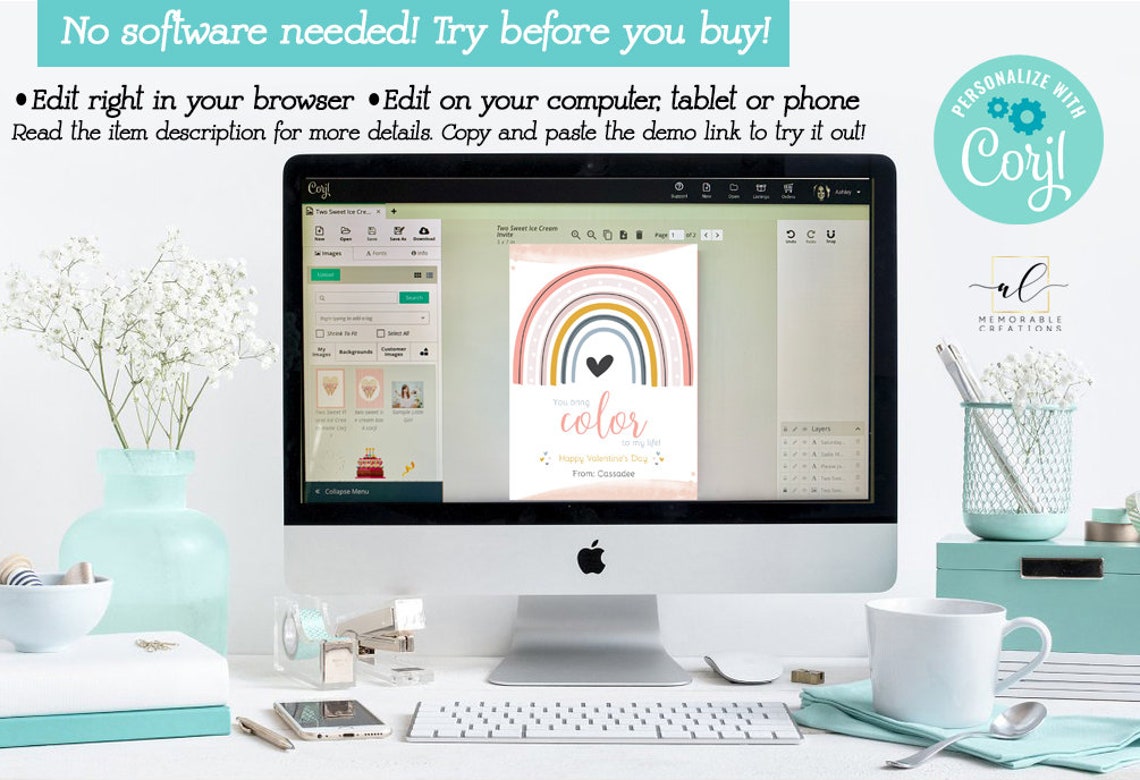 Rainbow Valentine Printable Cards Editable Boho Rainbow | Etsy