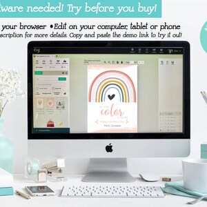 Rainbow Valentine Printable Cards, Editable Boho Rainbow Valentine ...