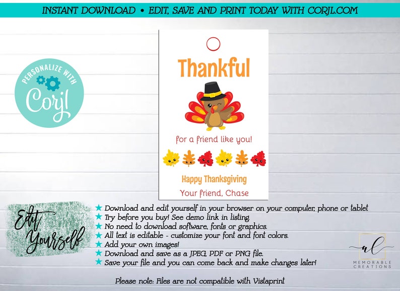 Kids Thanksgiving Printable Tags, Edit Yourself Thanksgiving Tags ...