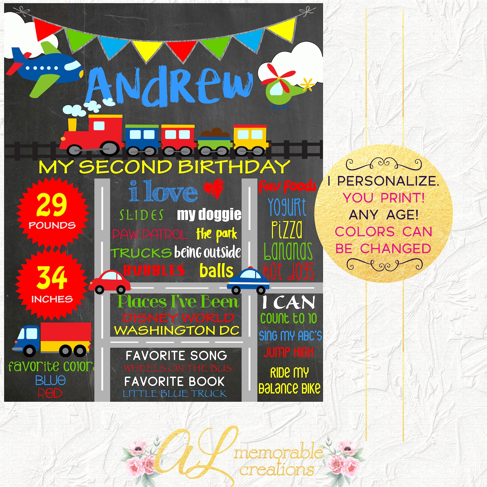 Transportation Birthday Invitation, Trains Planes Automobiles Party ...