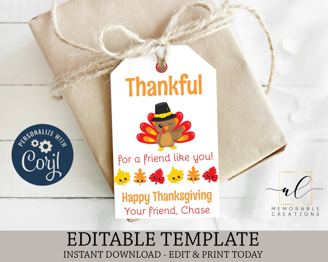 Kids Thanksgiving Printable Tags, Edit Yourself Thanksgiving Tags ...