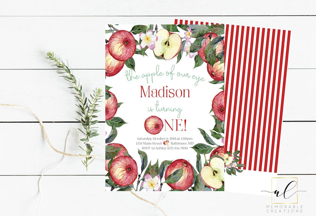 Apple of My Eye Birthday Invitation, Apple Birthday Invitation, Floral ...