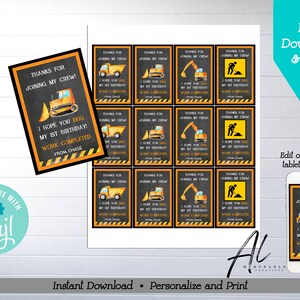 Construction Birthday Printable Gift Tags, Editable Construction ...