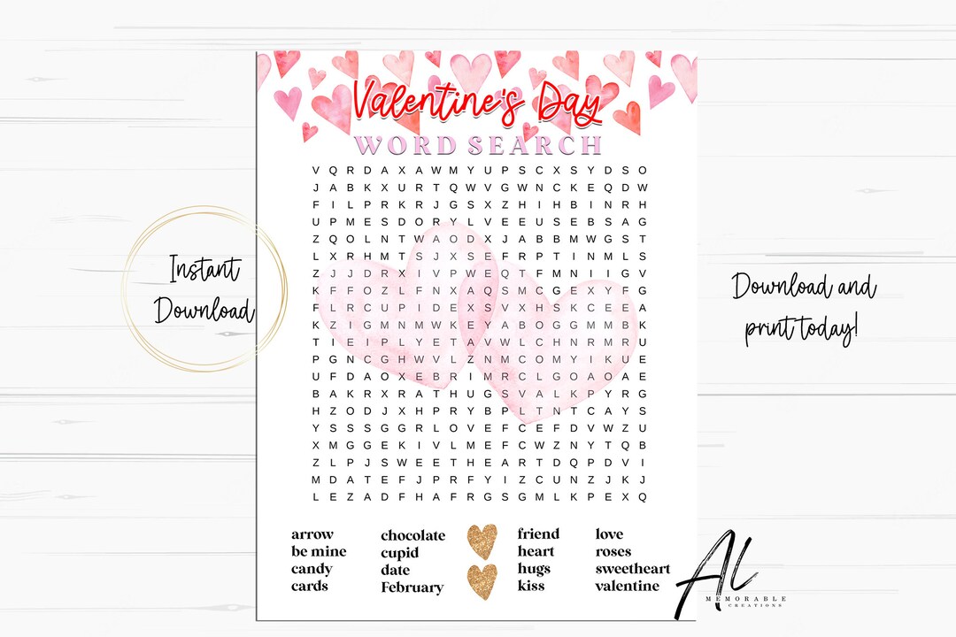Valentine's Day Word Search, Kids Valentines Printable Activity ...