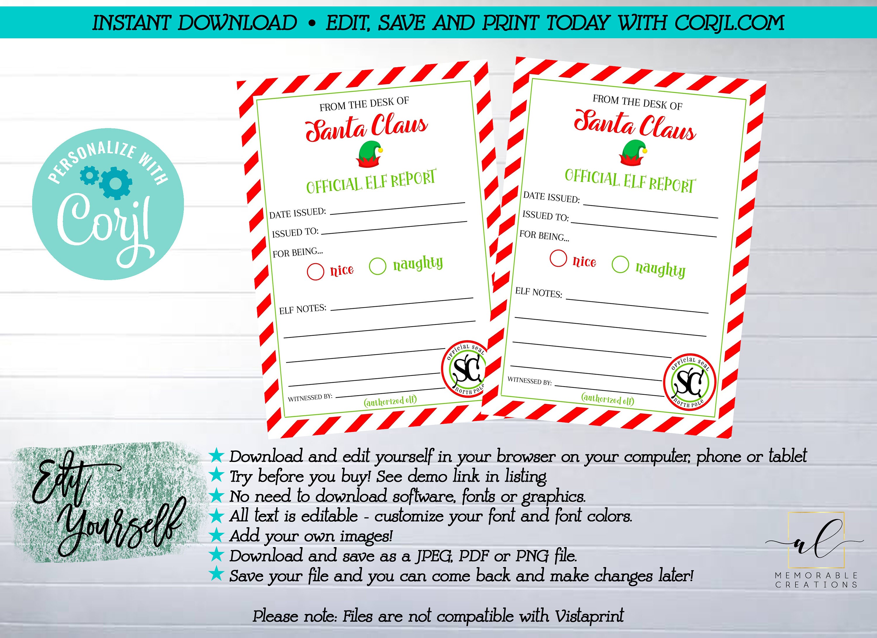 Official Elf Report Printable Edit Yourself Elf Nice or | Etsy