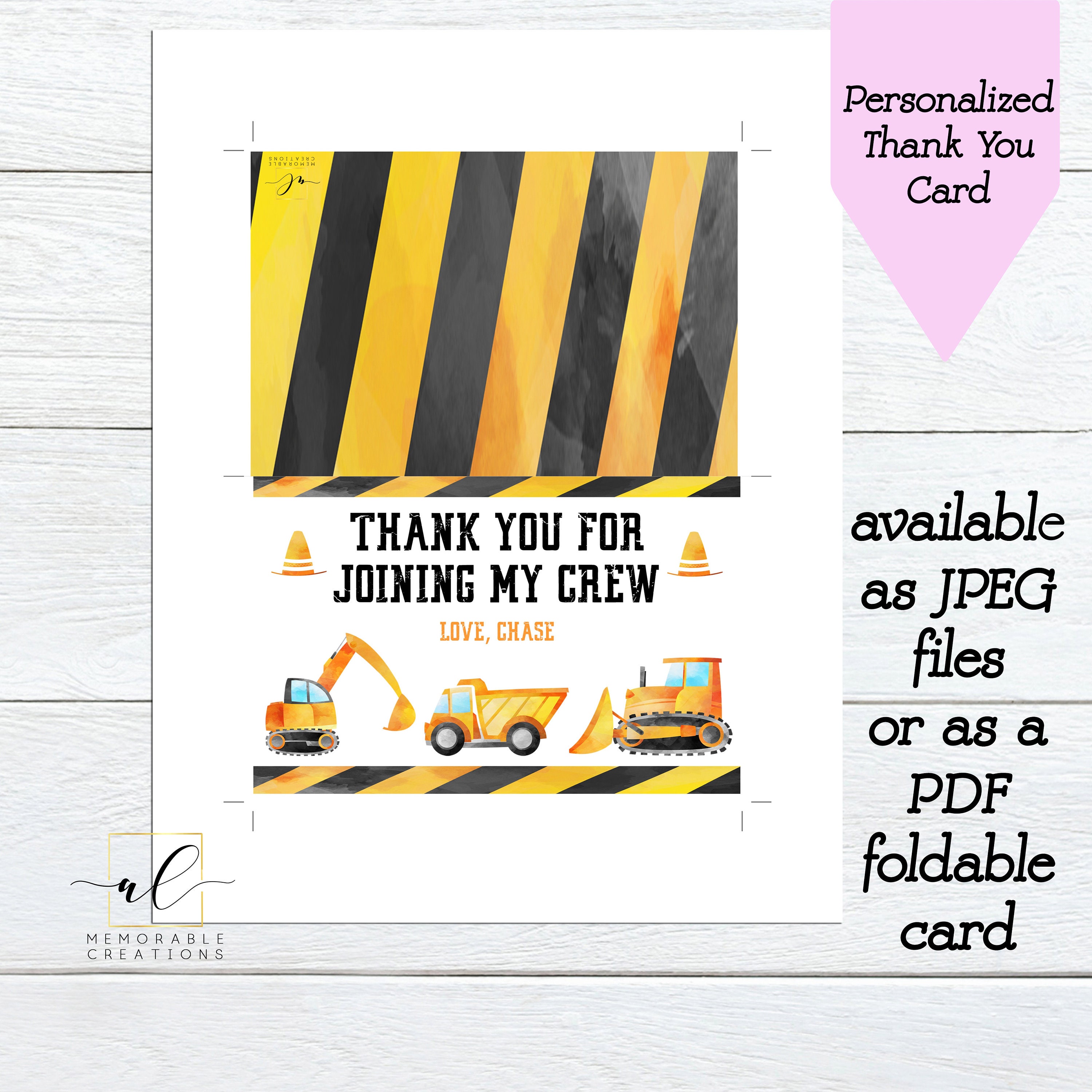 Construction Party Thank You Card Construction Theme Thank - Etsy