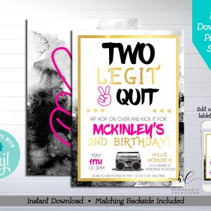 Two Legit 2 Quit Printable Invitation, Edit Yourself 2 Legit 2 Quit ...