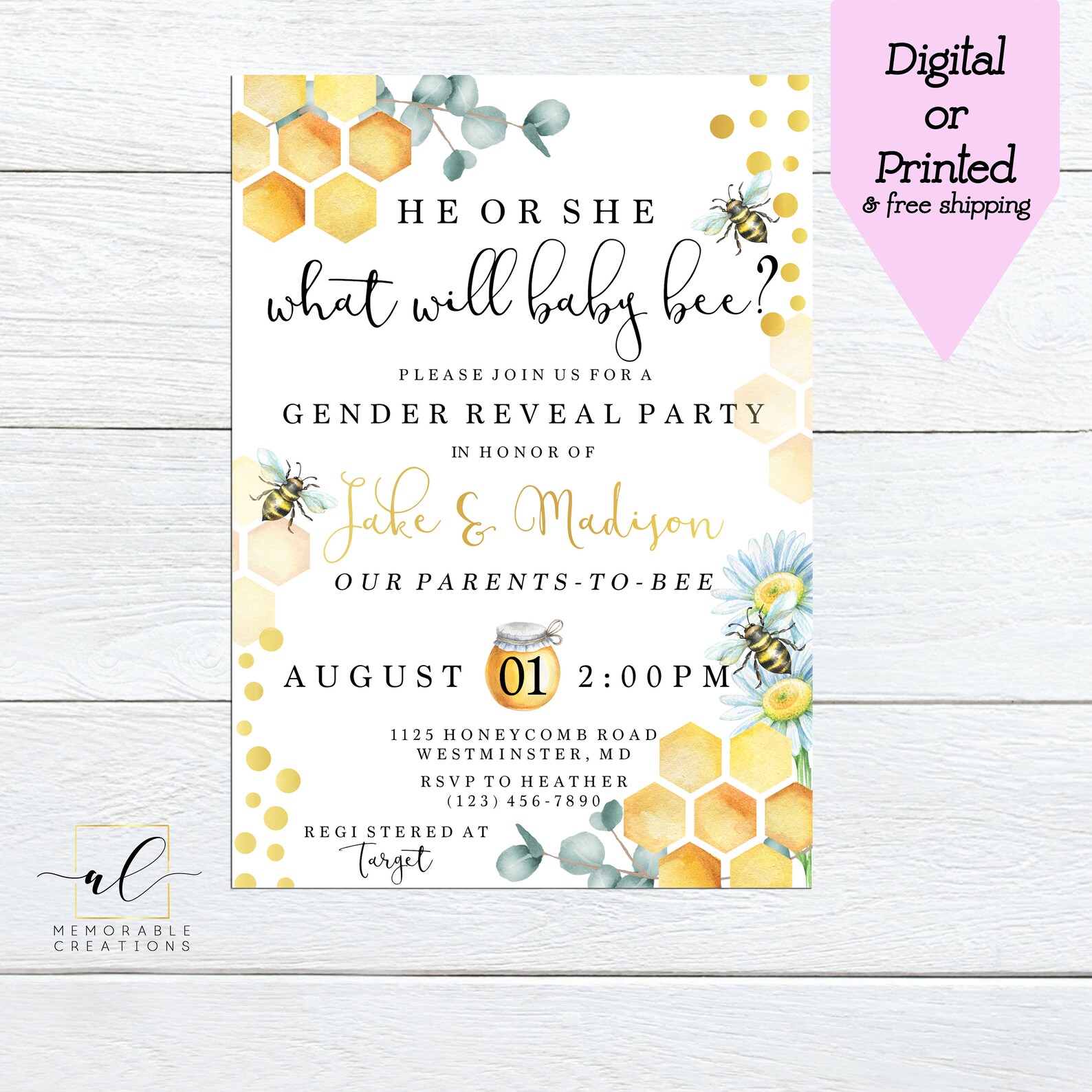 Honey Bee Gender Reveal Party Invitation What Will Baby Bee | Etsy