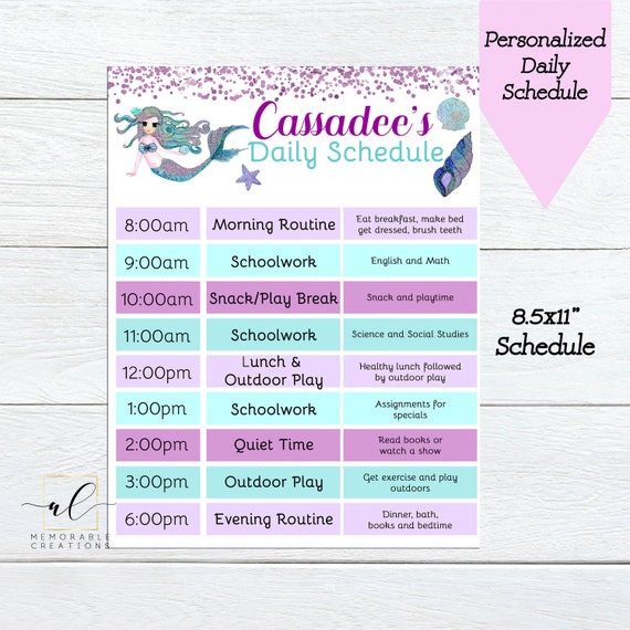 Personalized Mermaid Daily Schedule Mermaid Daily Planner - Etsy