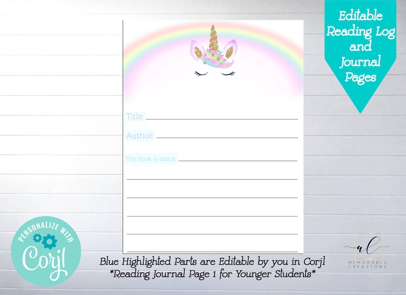 Editable Unicorn Reading Log Edit Yourself Unicorn Reading | Etsy