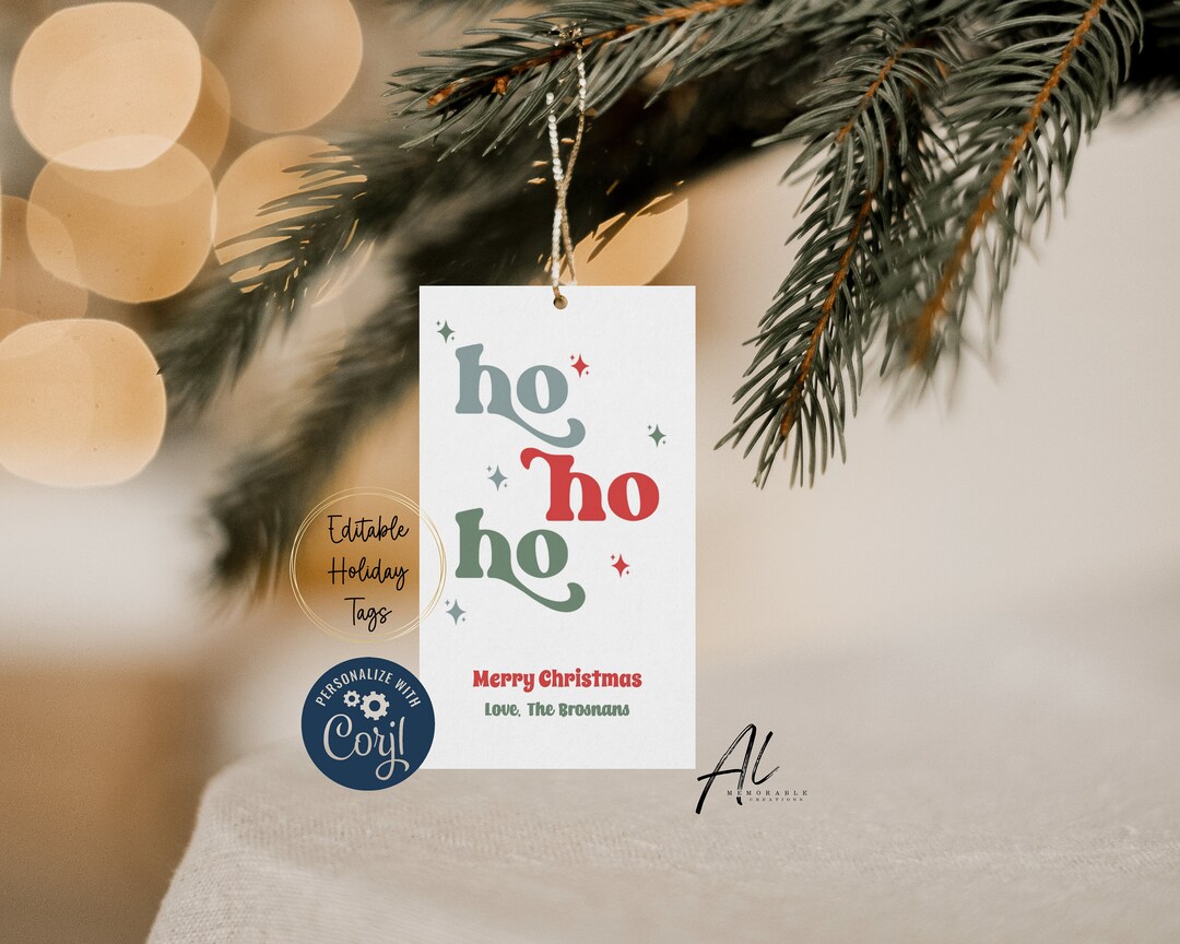 Editable Retro Ho Ho Ho Christmas Gift Tags, Printable Ho Ho Ho ...