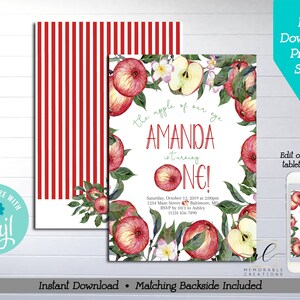 Apple Birthday Printable Invitation, Edit Yourself Apple Birthday ...