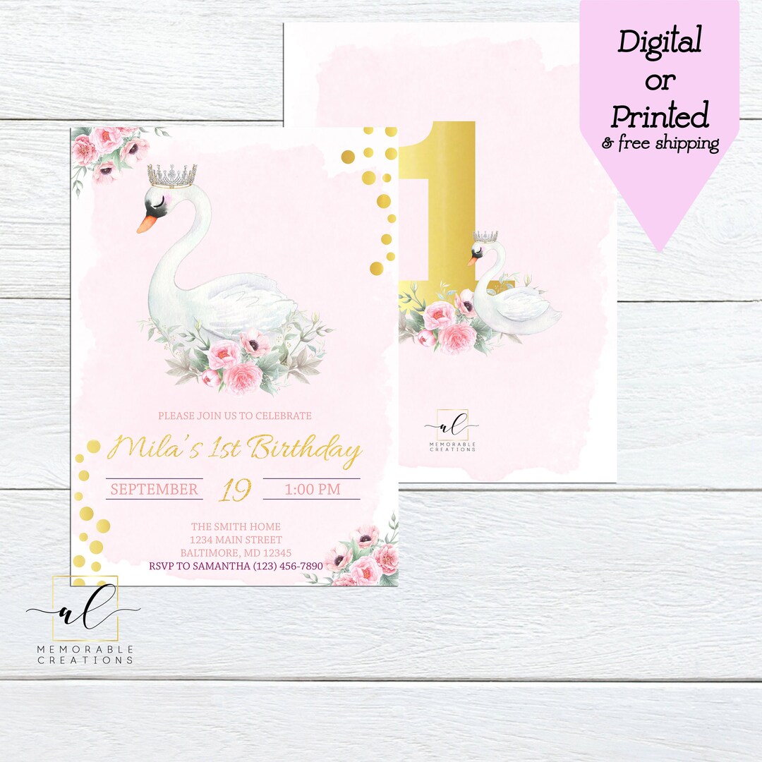 Swan Birthday Invitation, Swan 1st Birthday Invitation, Swan Princess ...