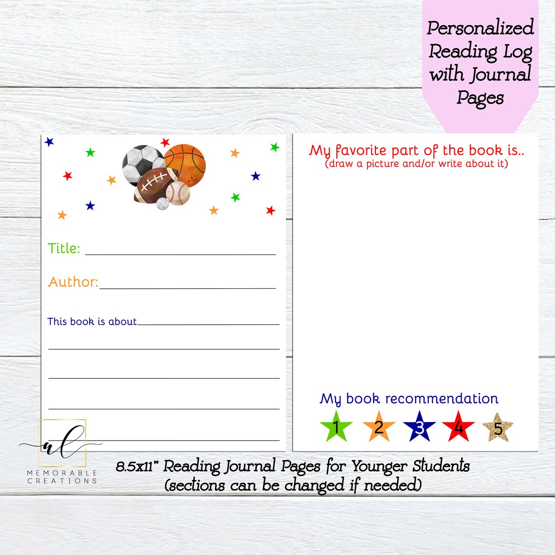 Personalized Sports Reading Log, Sports Reading Journal, Reading Log ...