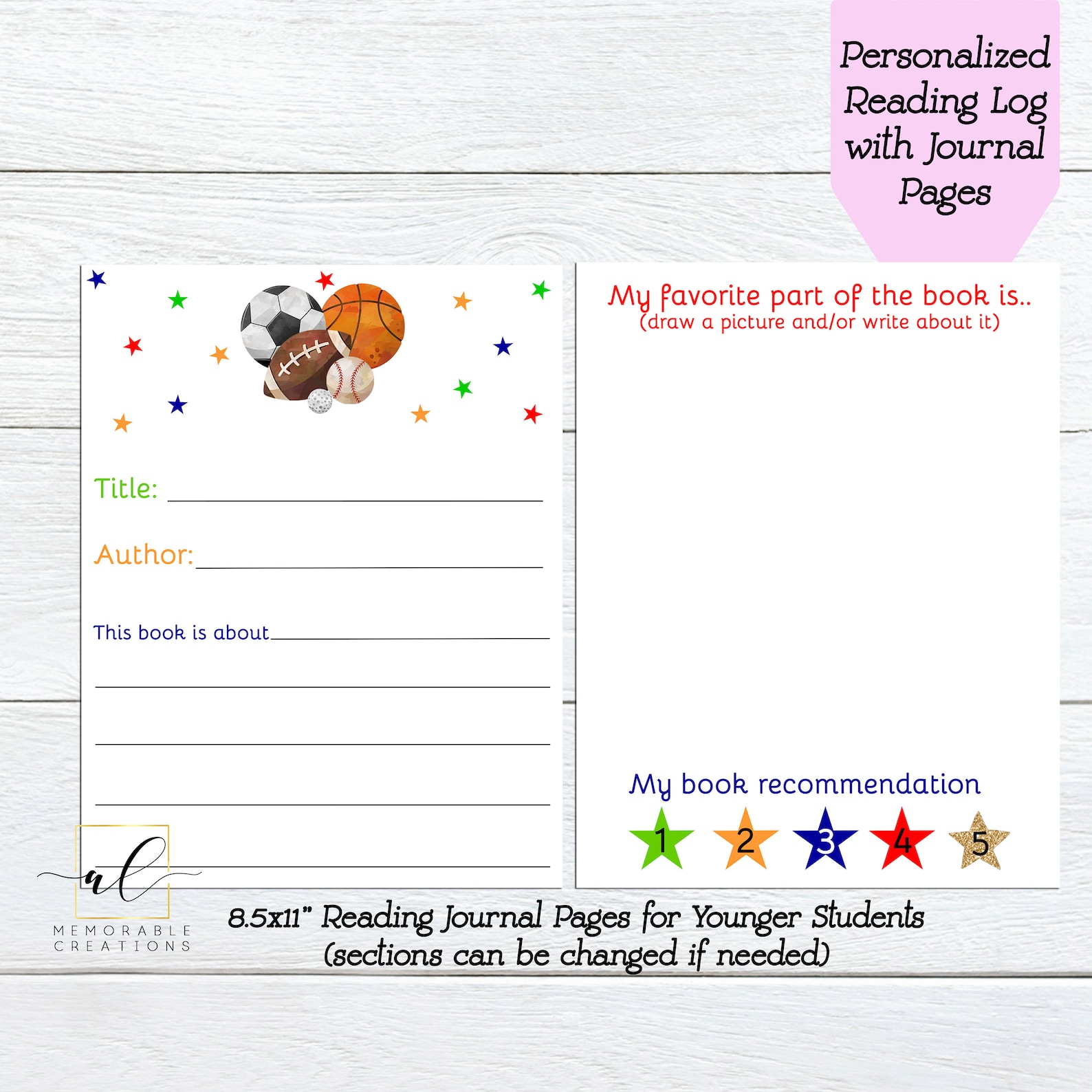 Personalized Sports Reading Log, Sports Reading Journal, Reading Log ...