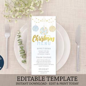 Ornament Christmas Printable Menu, Edit Yourself Christmas Menu ...