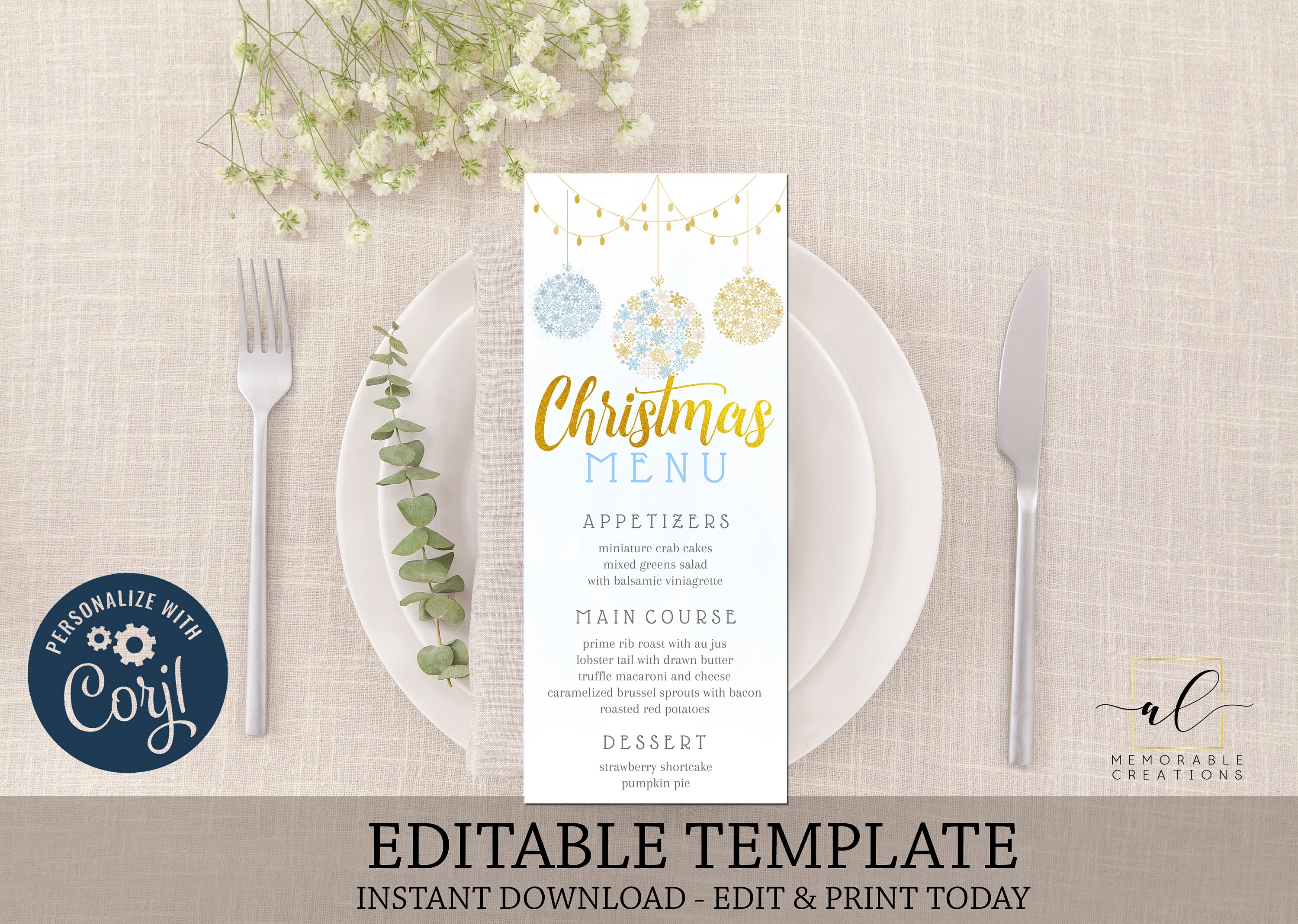 Ornament Christmas Printable Menu Edit Yourself Christmas | Etsy