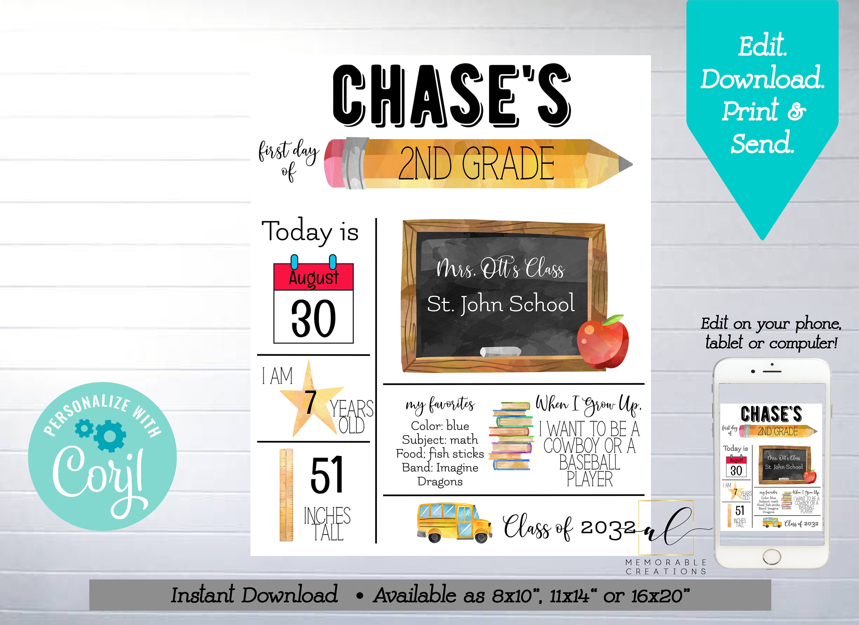 First Day of School Editable Sign Edit Yourself School - Etsy