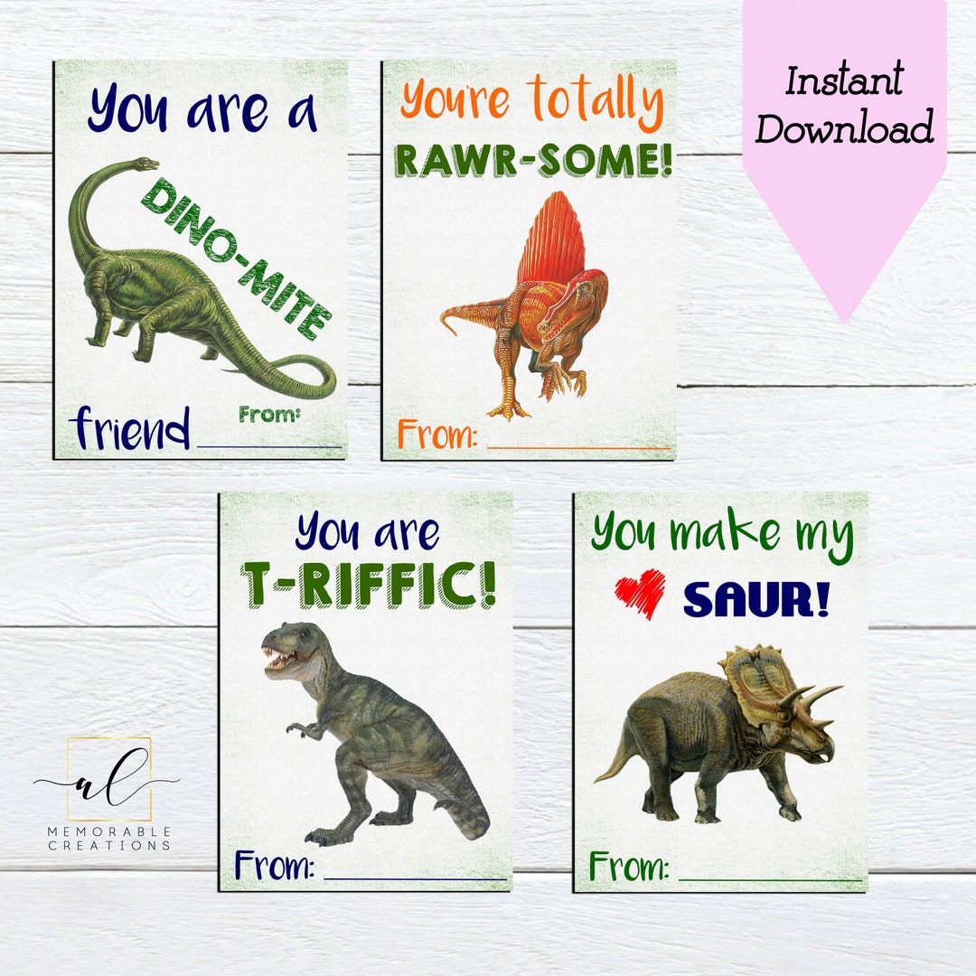 Dinosaur Valentine Cards, Kids Valentine Cards, Realistic Dinosaur ...