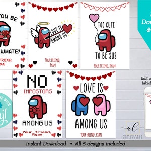Among Us Valentine Printable Cards, Editable Among Us Valentines ...