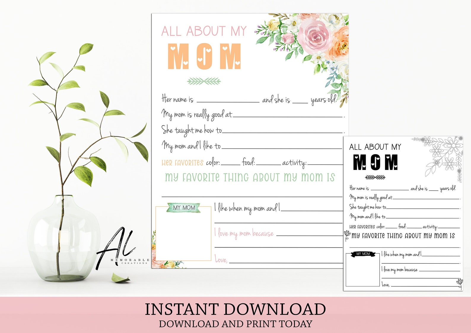 All About My Mom Printable Mother's Day Questionnaire | Etsy