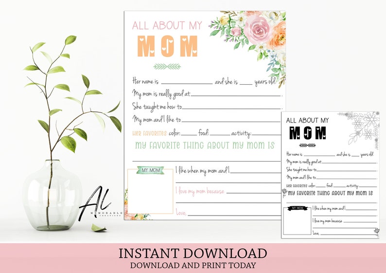 All About My Mom Printable, Mother's Day Questionnaire, Mother's Day ...