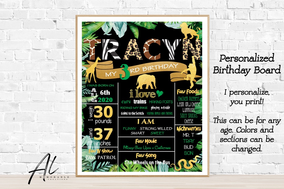 Safari Birthday Chalkboard, Jungle Birthday Chalkboard, Milestone ...