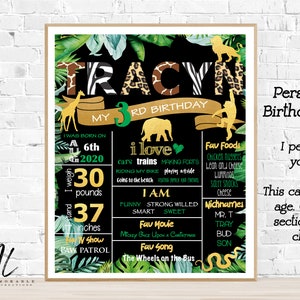 Safari Birthday Chalkboard, Jungle Birthday Chalkboard, Milestone ...