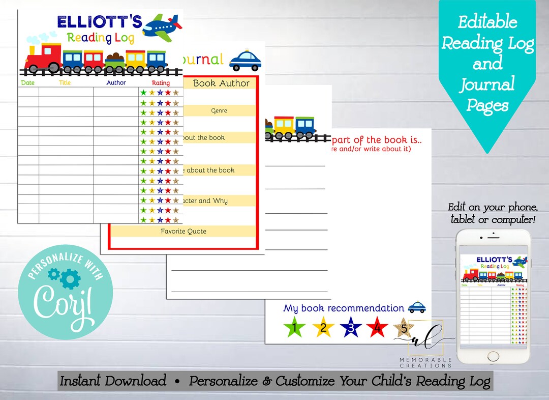 Editable Transportation Reading Log, Edit Yourself Train Reading ...
