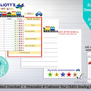 Editable Transportation Reading Log, Edit Yourself Train Reading ...