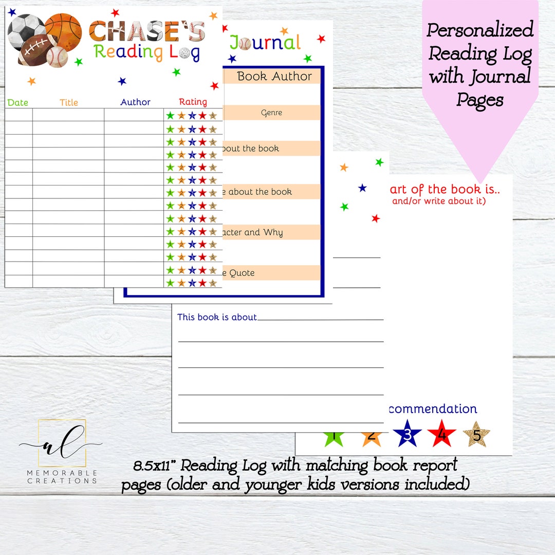 Personalized Sports Reading Log, Sports Reading Journal, Reading Log ...