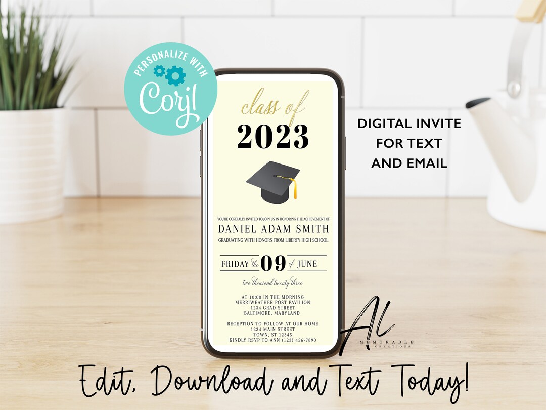 Modern Graduation Electronic Invitation, Editable Graduation Text ...