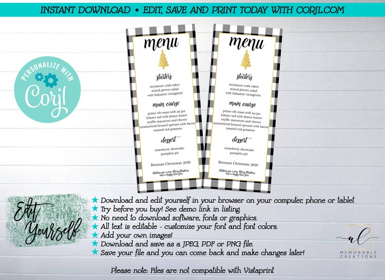 Buffalo Plaid Christmas Printable Menu Edit Yourself - Etsy