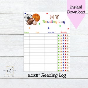 Sports Reading Log, Sports Reading Journal Bundle, Reading Tracker ...